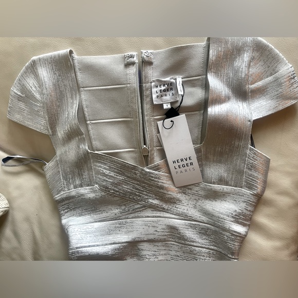 Herve Leger | Dresses | Herve Cocktail Dress Silver | Poshmark